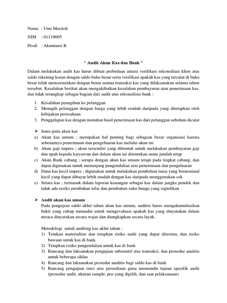 Resume Auditing (Audit Kas Dan Bank) | PDF | Bisnis | Hukum