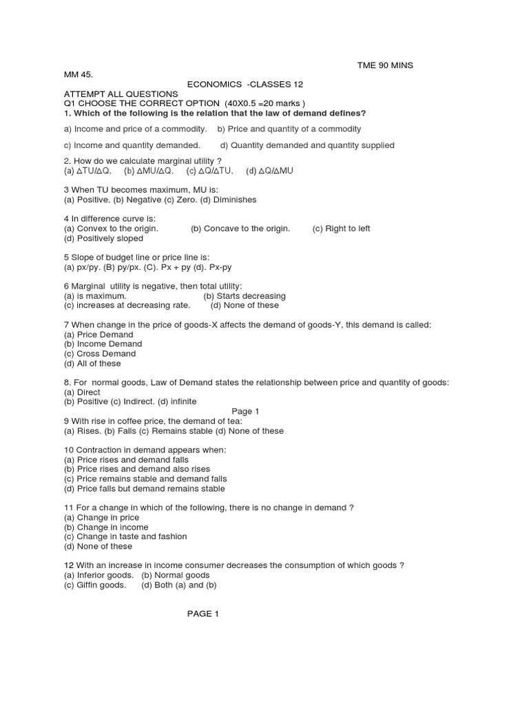 Economics Half Yearly Exam Class 12 (2021) | PDF | Demand | Monopoly