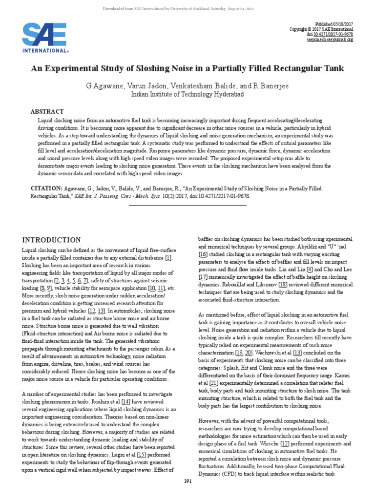 An Experimental Study of Sloshing Noise in A Partially Filled ...