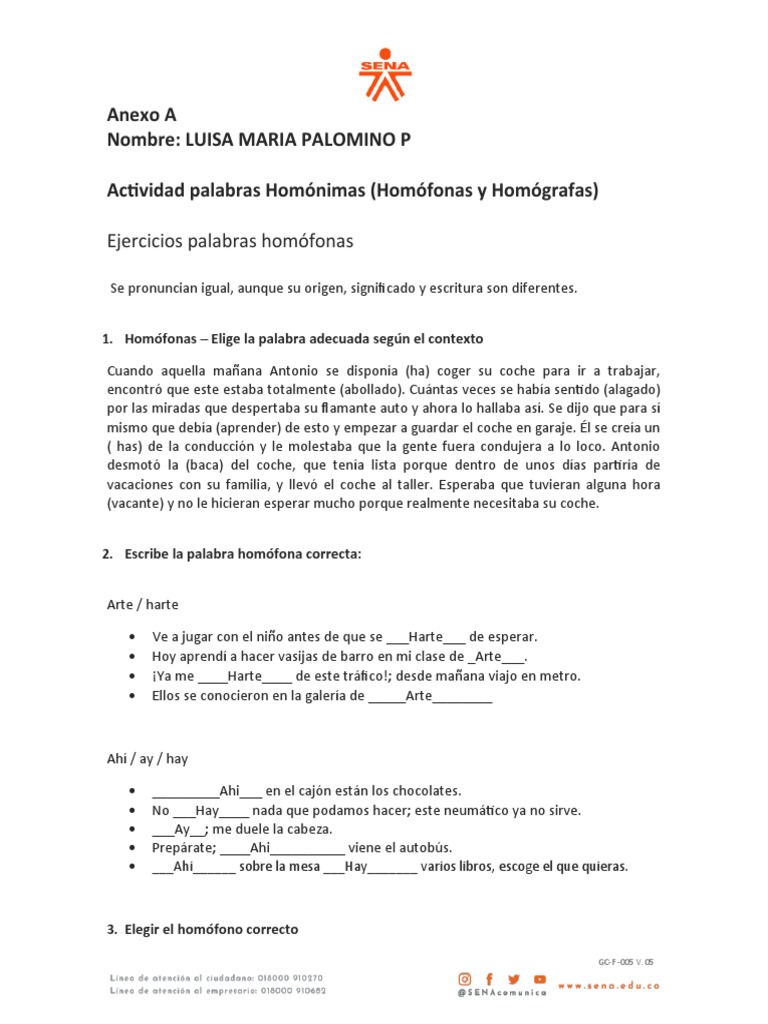 ANEXO A - Taller Actividad Palabras Homófonas y Homográfas - Guía ...