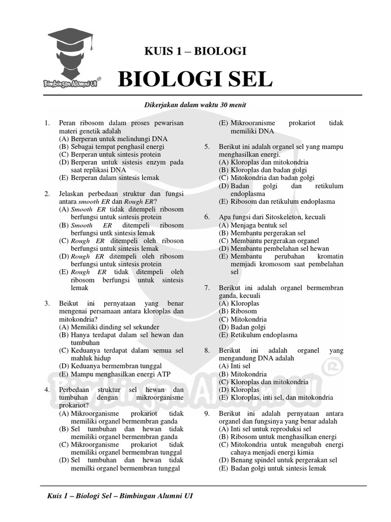 Kuis 1 - Bab Biologi Sel Bimbingan Alumni UI | PDF Kuis 1 - Bab Biologi Sel Bimbingan Alumni UI | PDF