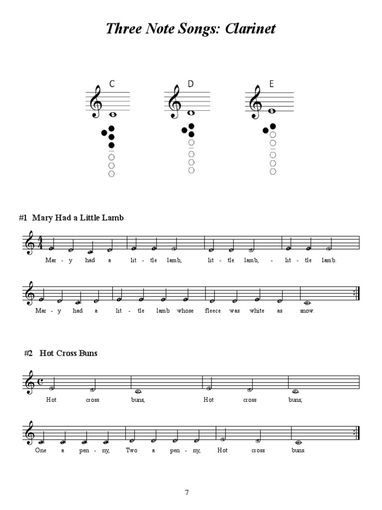 3 Note Songs - Clarinet | PDF