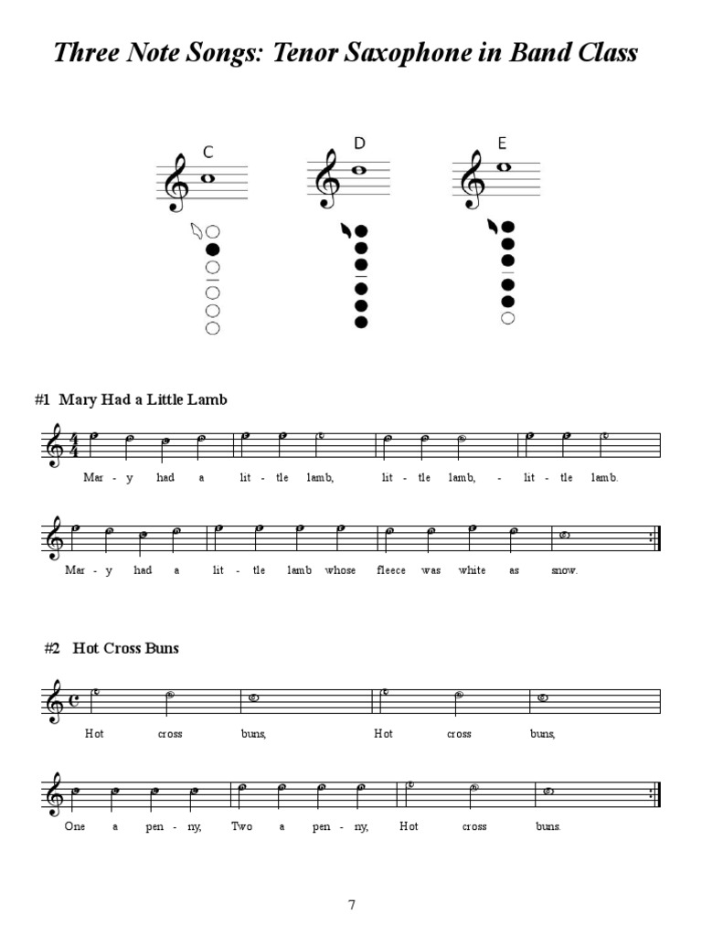 3 Note Songs - Ensemble Tenor Sax | PDF | Saxophone | Woodwind Instruments