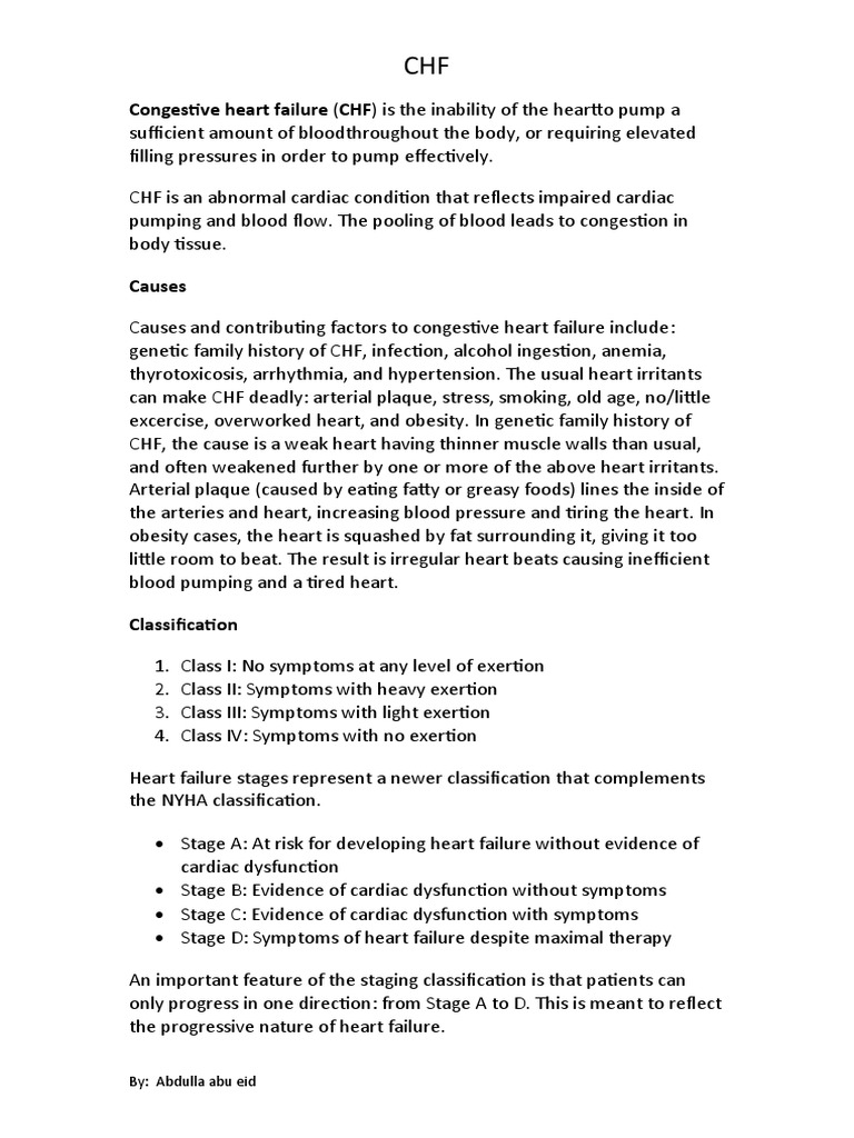 Congestive Heart Failure (CHF) Is The Inability of The Heartto Pump A ...