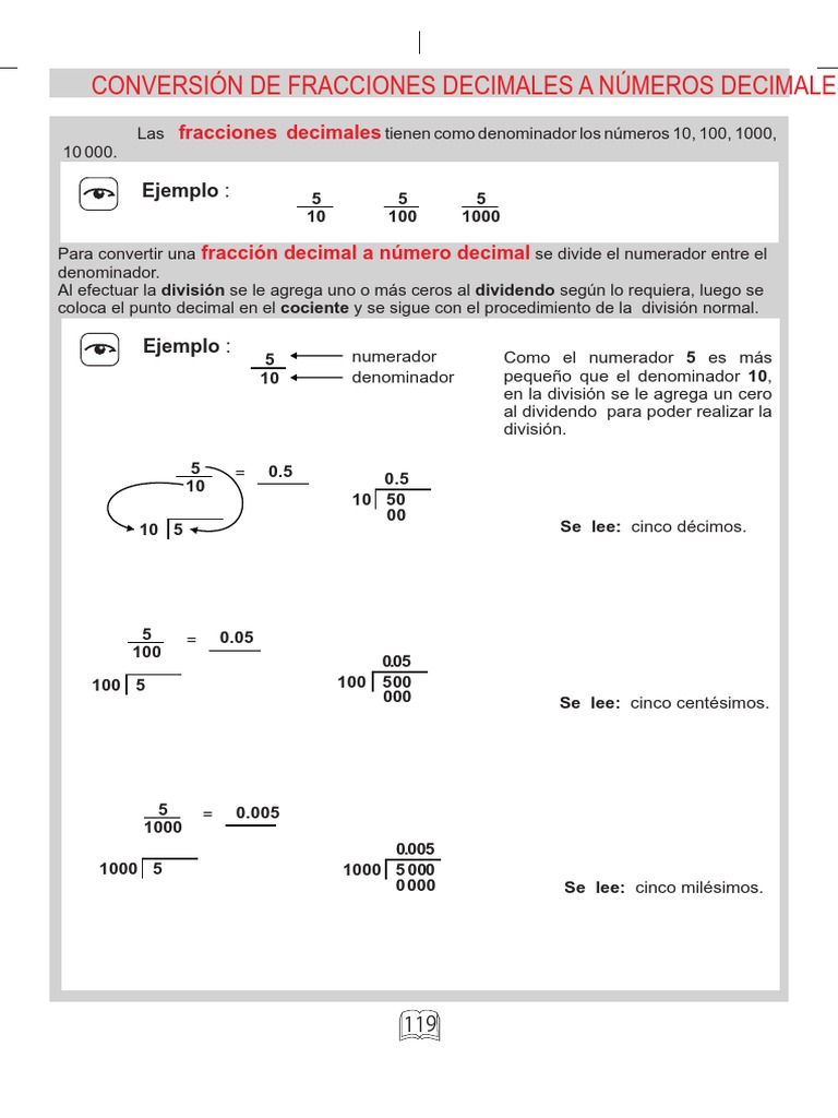 Conversion de Fracciones Decimales A Numeros Decimales | PDF | División ...