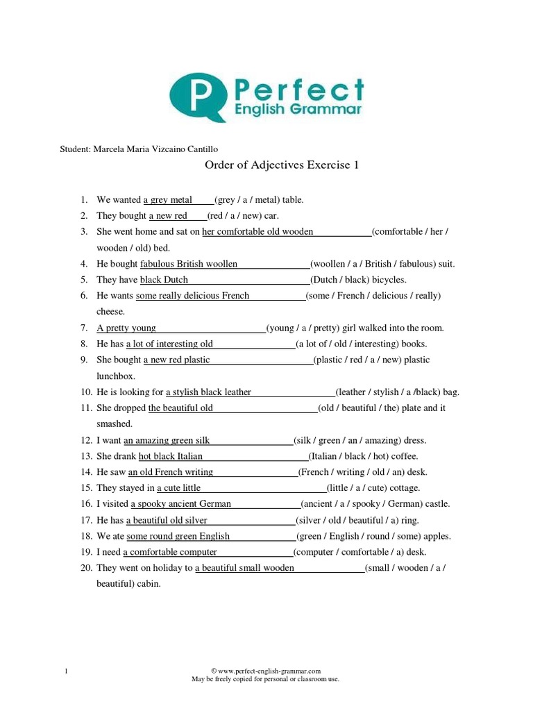 Order-Of-Adjectives-Exercise-1 MVC | PDF