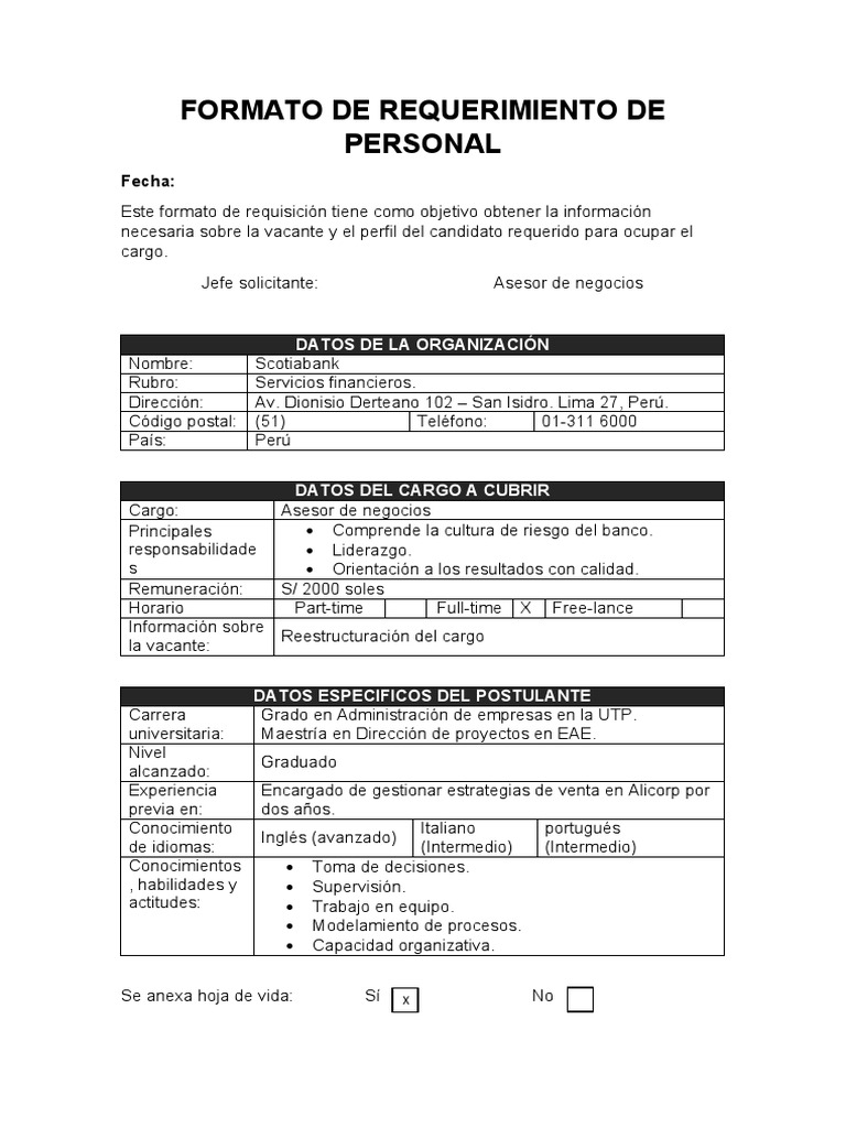Formato de Requerimiento de Personal | PDF | Reclutamiento | Business