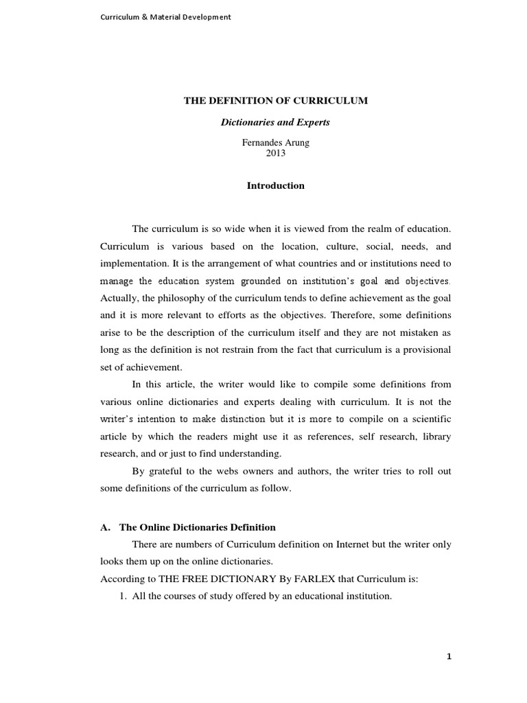 Definitions of Curriculum Explained | PDF | Curriculum | Dictionary