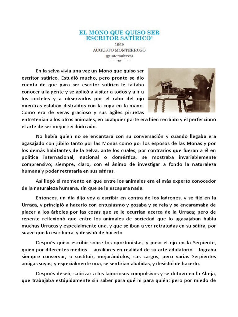 El Mono Que Quiso Ser Escritor Satírico1 1969 Augusto Monterroso | PDF