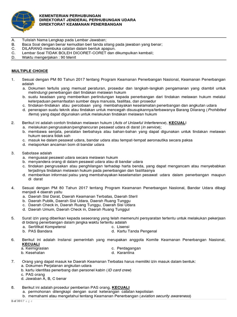 Soal Ujian Negara Avsec 2021 | PDF