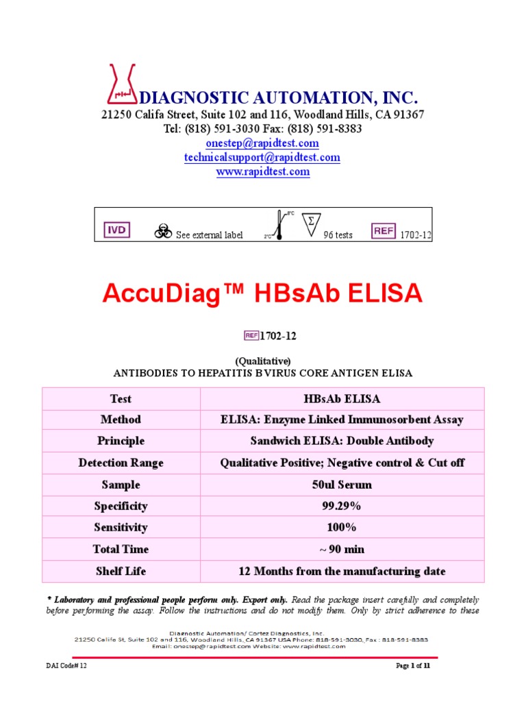 Kit Insert ANTI-HBS | PDF | Elisa | Hepatitis B