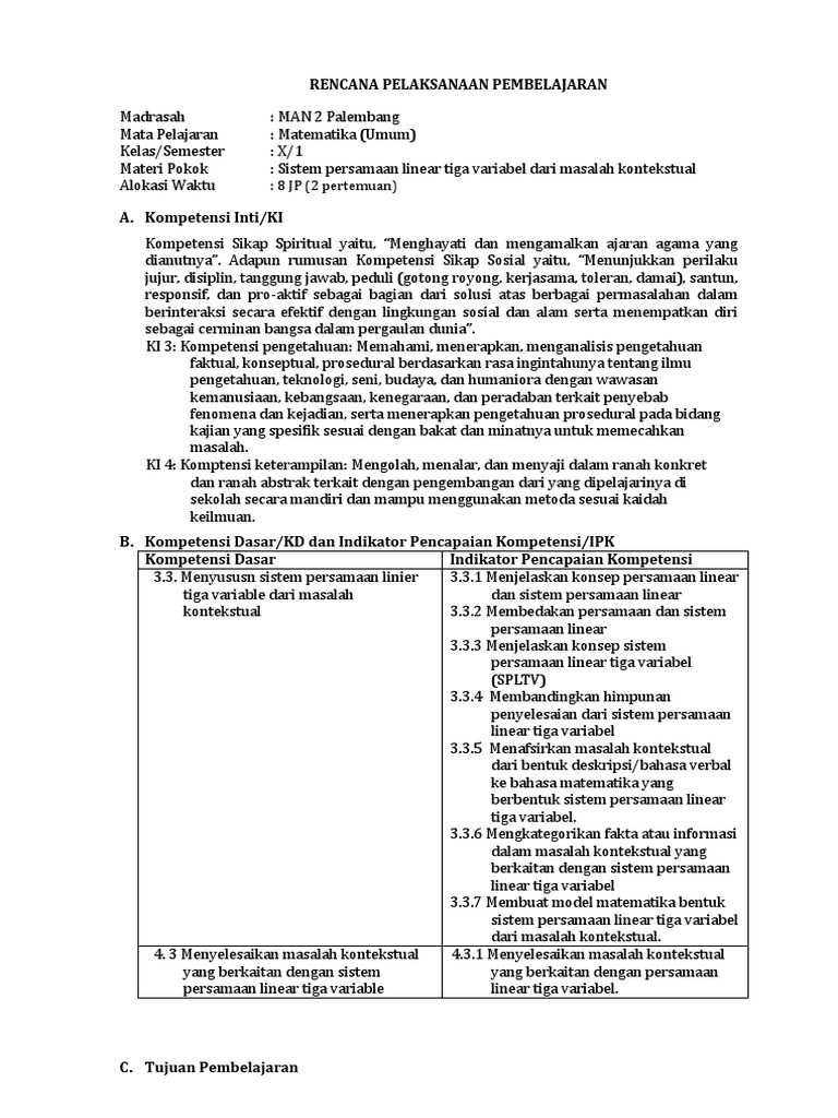 Pembelajaran SPLTV Kelas X | PDF