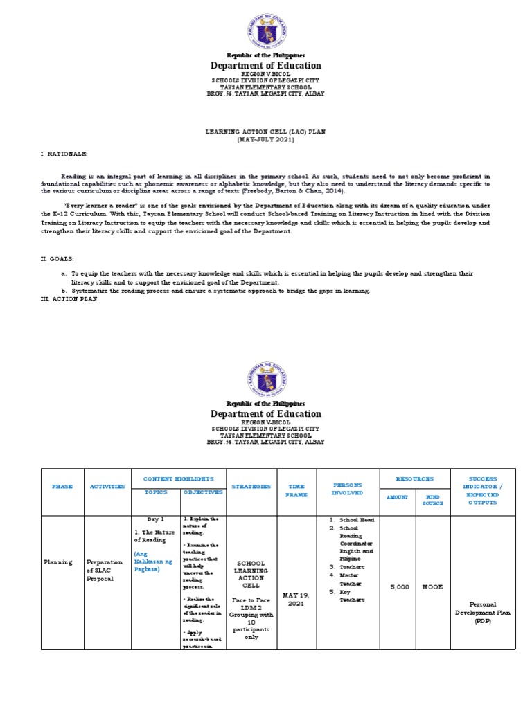 Learning Action Cell Plan | PDF | Phonics | Reading Comprehension