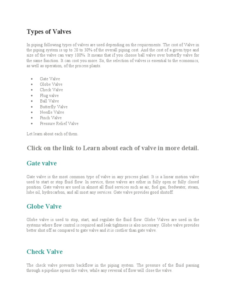 Types of Valves | PDF | Valve | Home Appliance