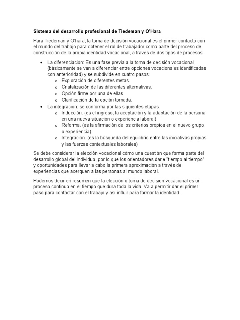 Desarrollo Vocacional según Tiedeman y O'Hara | PDF