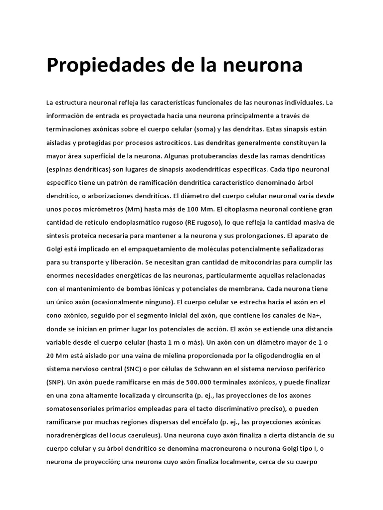 Propiedades de La Neurona | PDF | Neurona | Axon