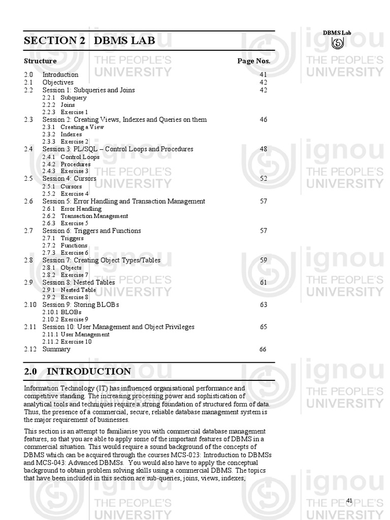 Section 2 Dbms Lab: Structure Page Nos | PDF | Databases | Pl/Sql