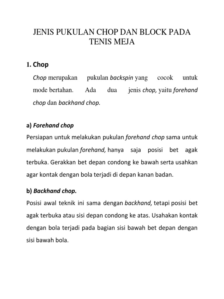 TENIS MEJA: JENIS PUKULAN CHOP DAN BLOCK | PDF