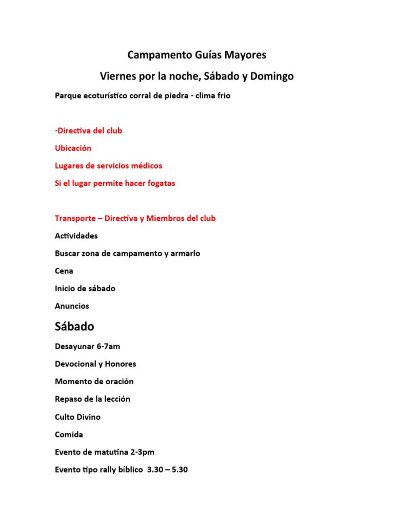 Campamento Guías Mayores | PDF