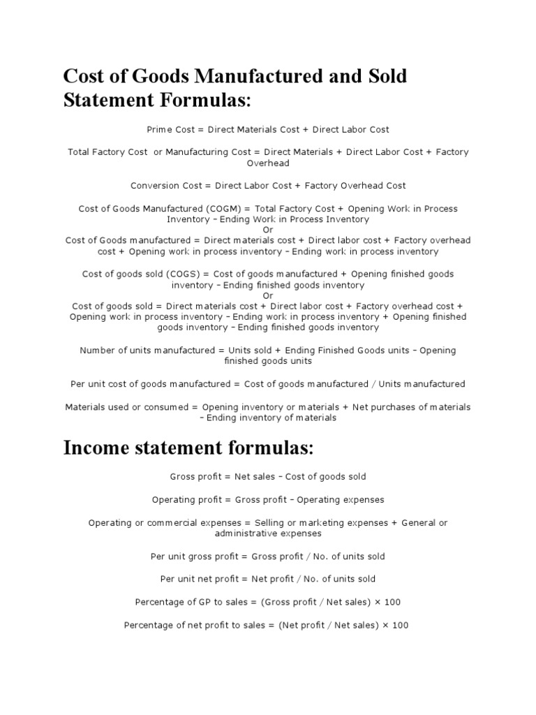 COGM & COGS Formula | PDF | Cost Of Goods Sold | Inventory