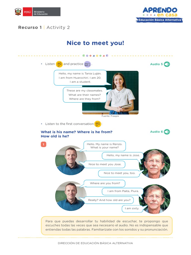 Nice To Meet You!: Recurso 1 Activity 2 | PDF | Language Arts & Discipline