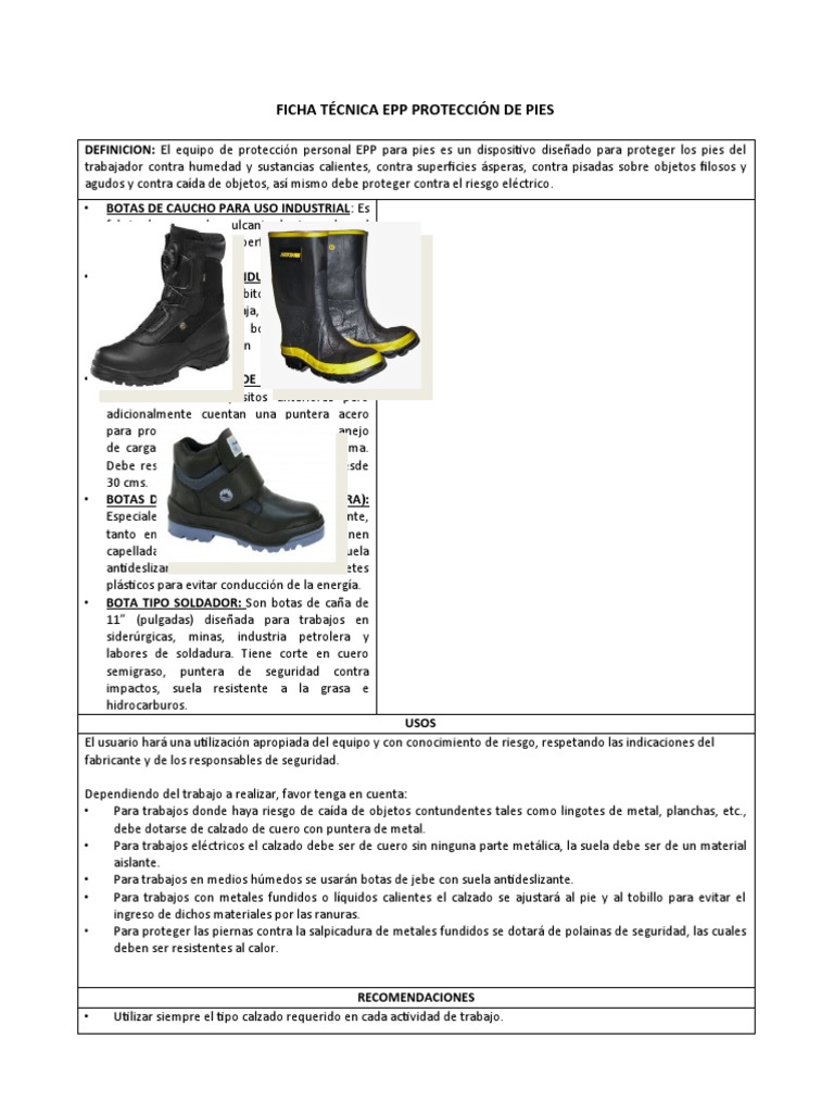 Ficha Tecnica Epp Protección de Pies | PDF | Bota | Soldadura