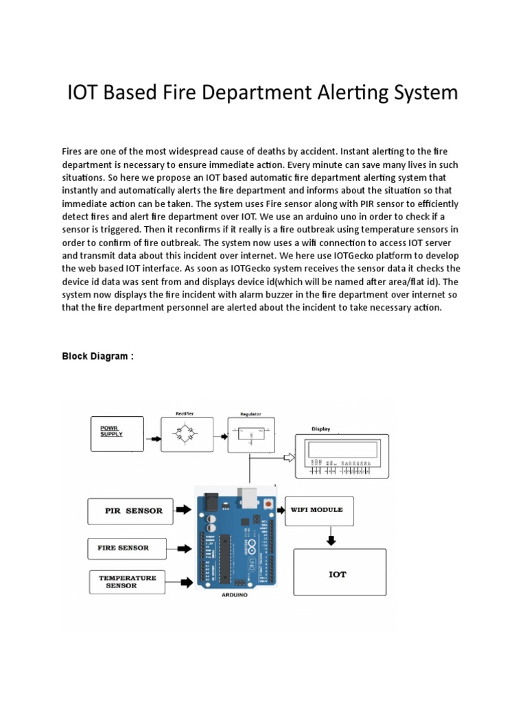 IOT Based Fire Department Alerting System: Block Diagram | PDF