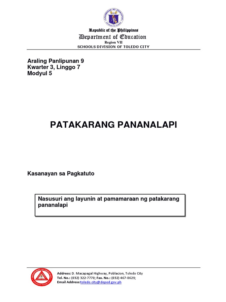 AP9 Q3 Wk7 Mod5 PatakarangPananalapi v2 Final | PDF