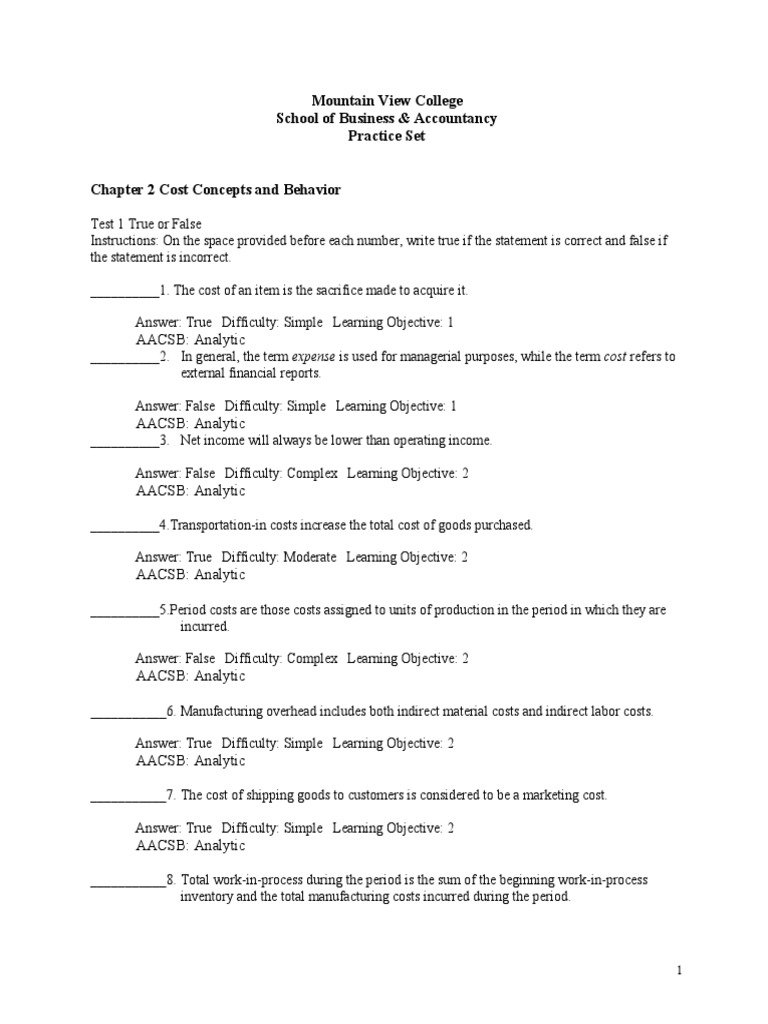 Chapter 2 Cost Concepts and Behavior | PDF | Cost Of Goods Sold | Cost