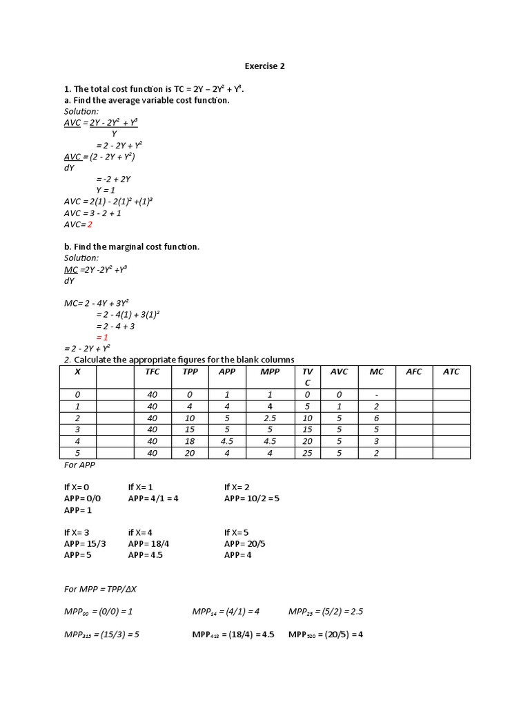 Exercise 2: X TFC TPP APP MPP TV C AVC MC AFC ATC | PDF | Production ...