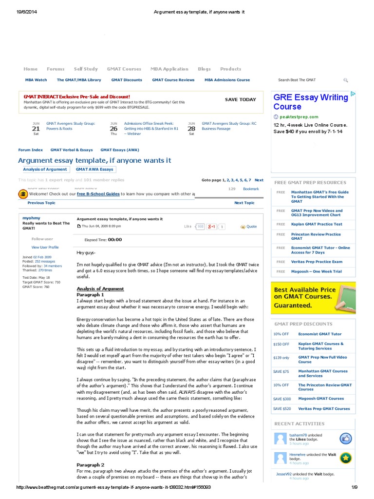 AWA - Beat The GMAT Template | PDF | Argument | Graduate Management ...