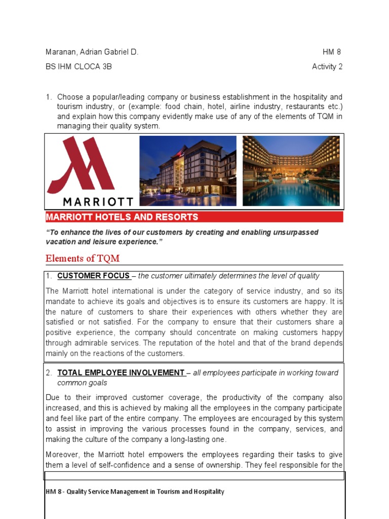 Elements of TQM: Marriott Hotels and Resorts | Download Free PDF ...