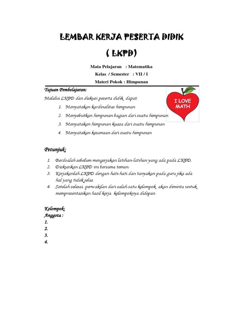Lembar Kerja Peserta Didik Kelas 7D | PDF