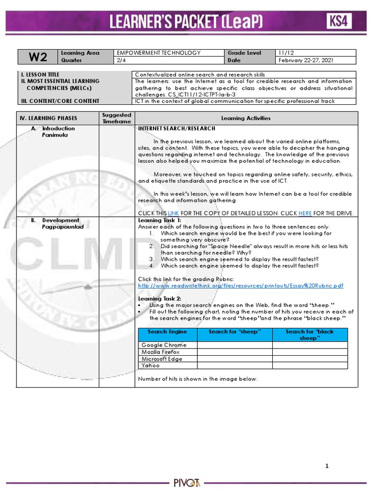 Applied11 - 12 ETECH Q2 - 4 W2 LeaP | PDF | Educational Technology | Learning