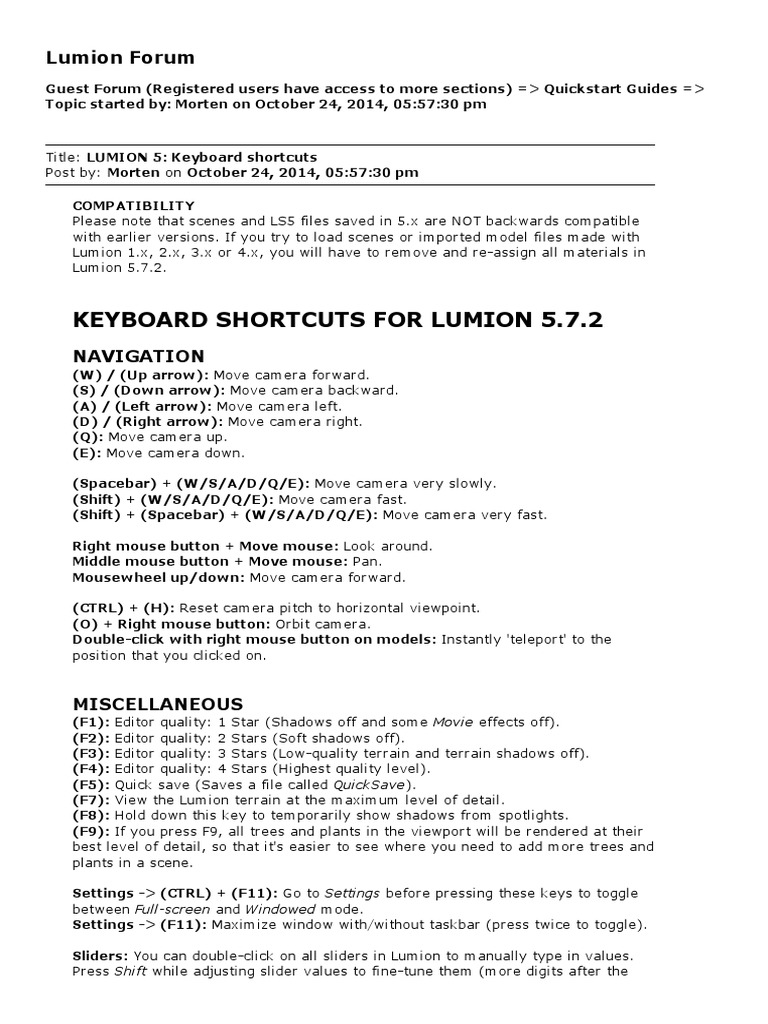 LUMION 5 - Keyboard Shortcuts | PDF | Menu (Computing) | Icon (Computing)