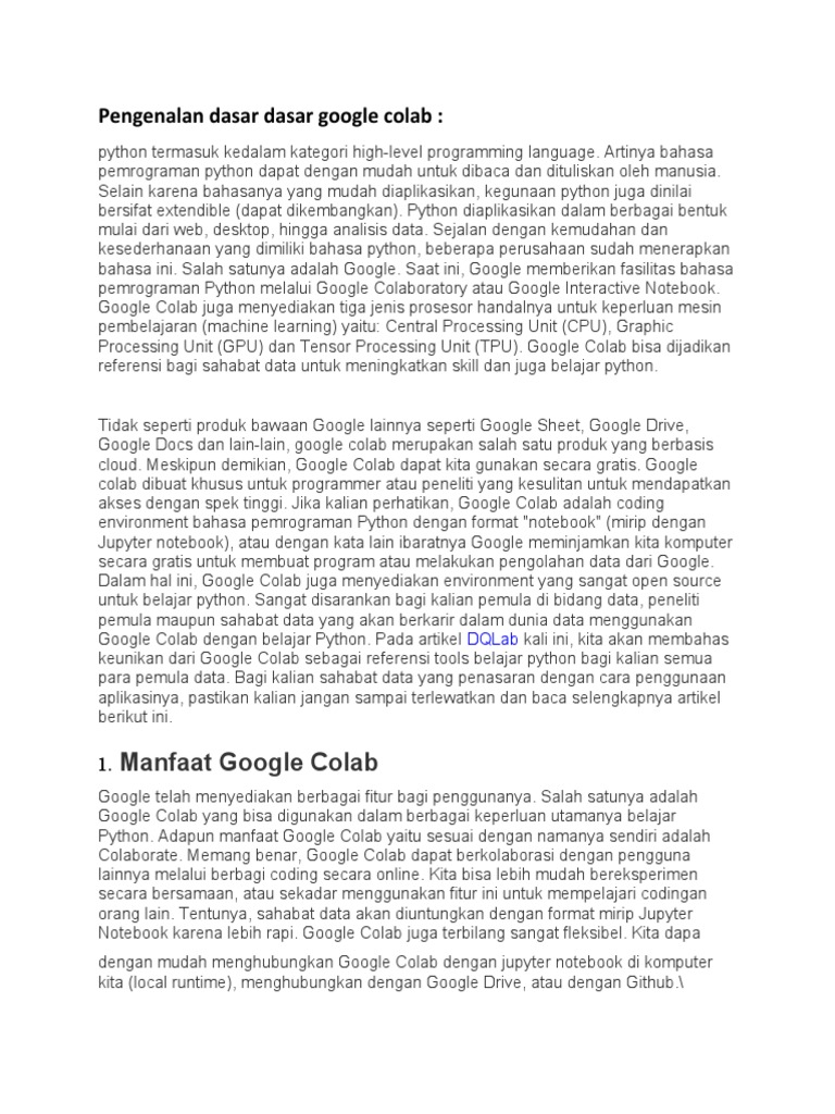 Pengenalan Google Colab Dan Pyhton | PDF