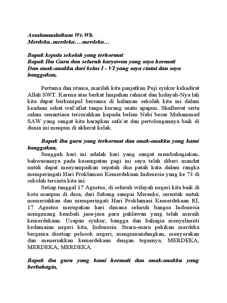 Pidato Kemerdekaan untuk Anak SD | PDF | Kajian Bahasa Asing | Agama ...