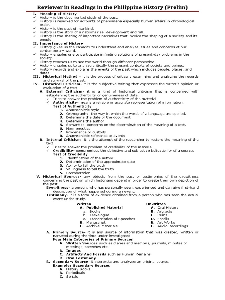 Riph 111 Reviewer Prelims | PDF