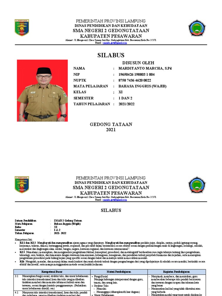 Silabus Bahasa Inggris Sman 2 Gedong Tataan Pdf