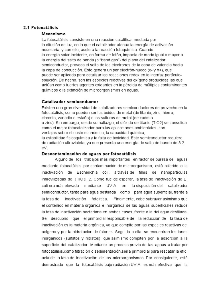 Fotocatálisis con TiO2 en Aguas Contaminadas | PDF | Catálisis | Química