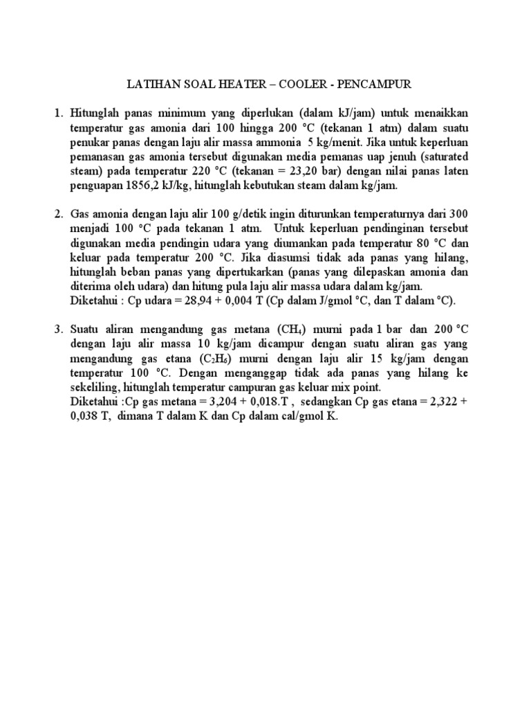 LATIHAN SOAL HEATER - Cooler - Campuran | PDF | Sains & Matematika