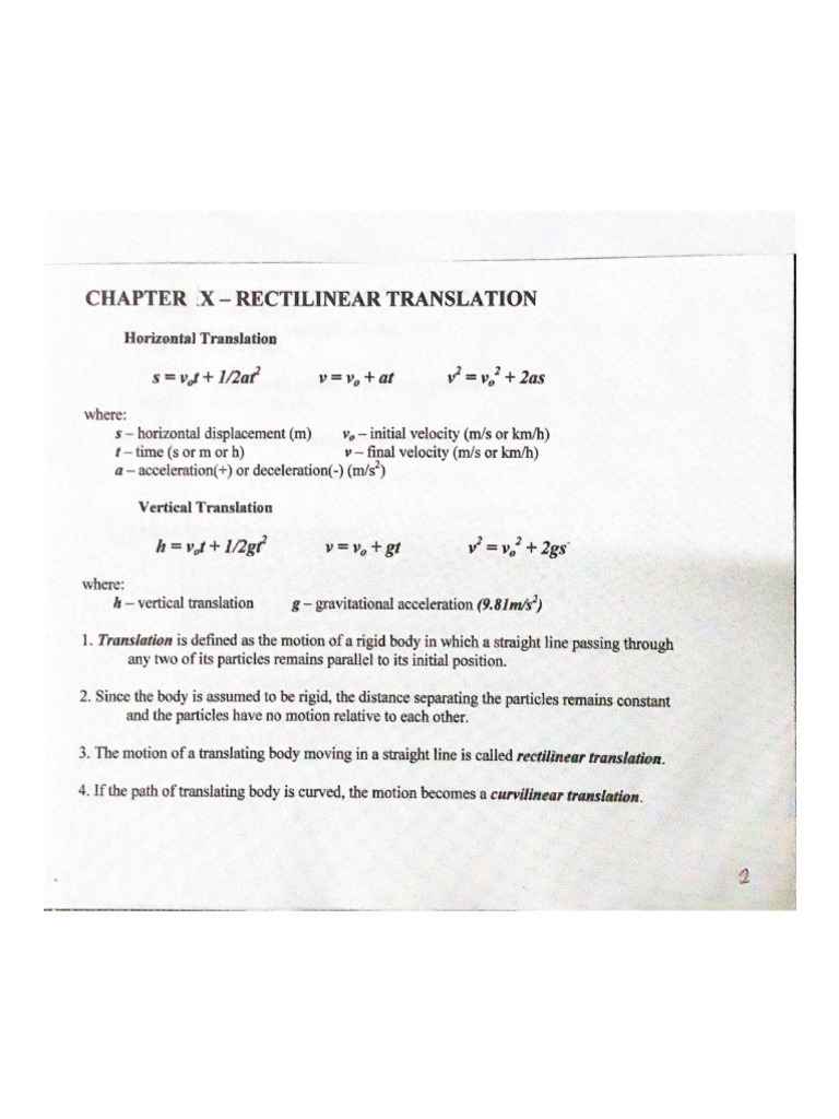 Chapter 10 - Rectilinear Translation | PDF