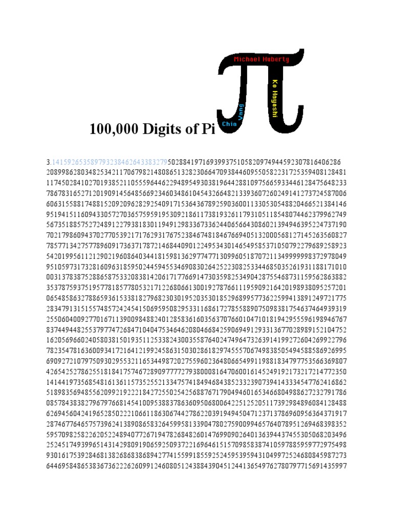 100,000 Digits of Pi | PDF