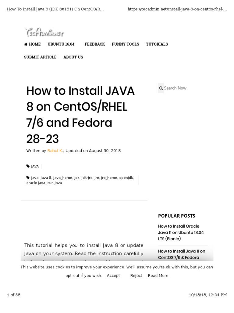 How To Install Java 8 On Centos/Rhel 7/6 and Fedora 28-23 | PDF | Java (Programming Language ...
