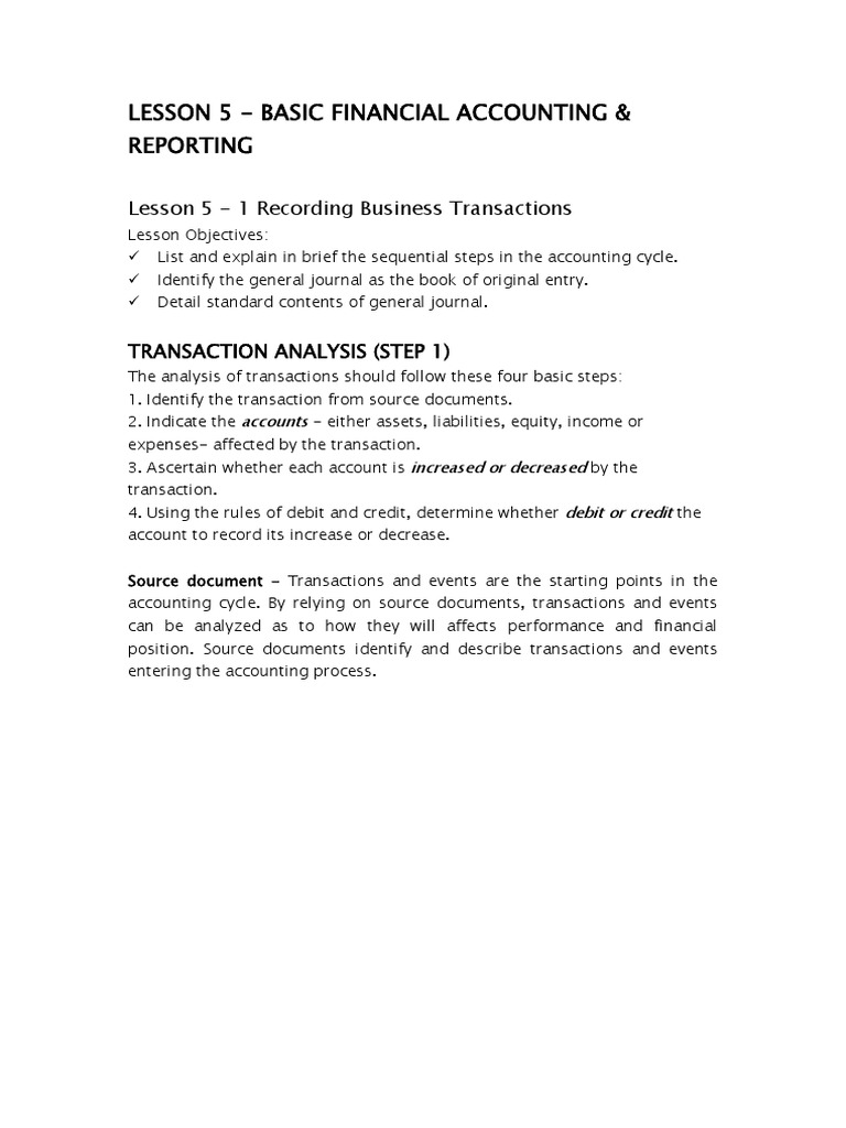 Lesson 5 - Basic Financial Accounting & Reporting: Lesson 5 - 1 ...