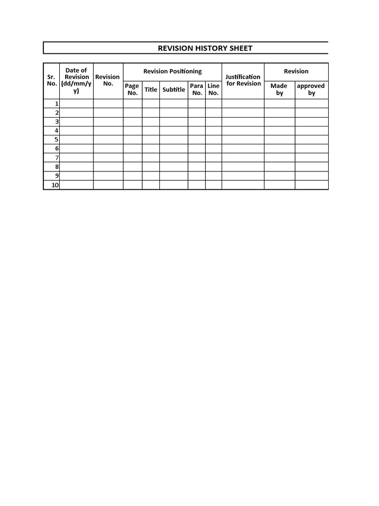 Revision History Sheet | PDF