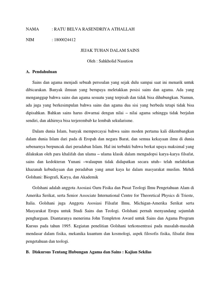 Ratu Belva - Jejak Tuhan Dalam Sains | PDF