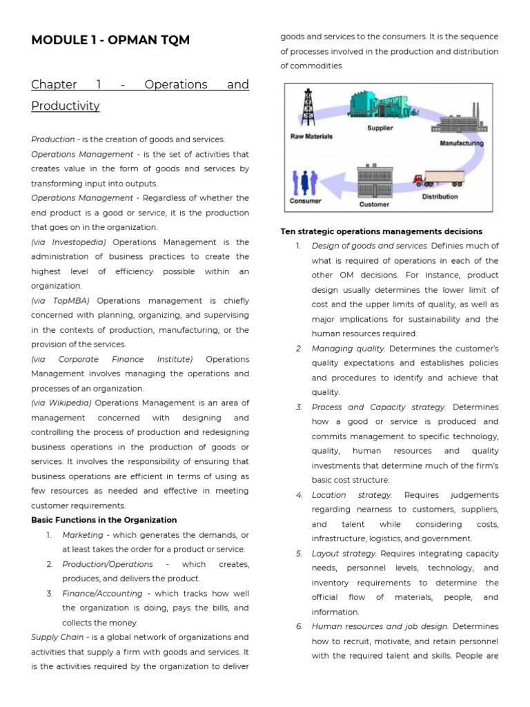 Module 1 - Opman TQM: Chapter 1 - Operations and Productivity | PDF | Supply Chain | Operations ...