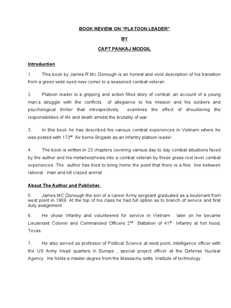 Book Review On "Platoon Leader" BY Capt Pankaj Modgil | PDF | Platoon ...