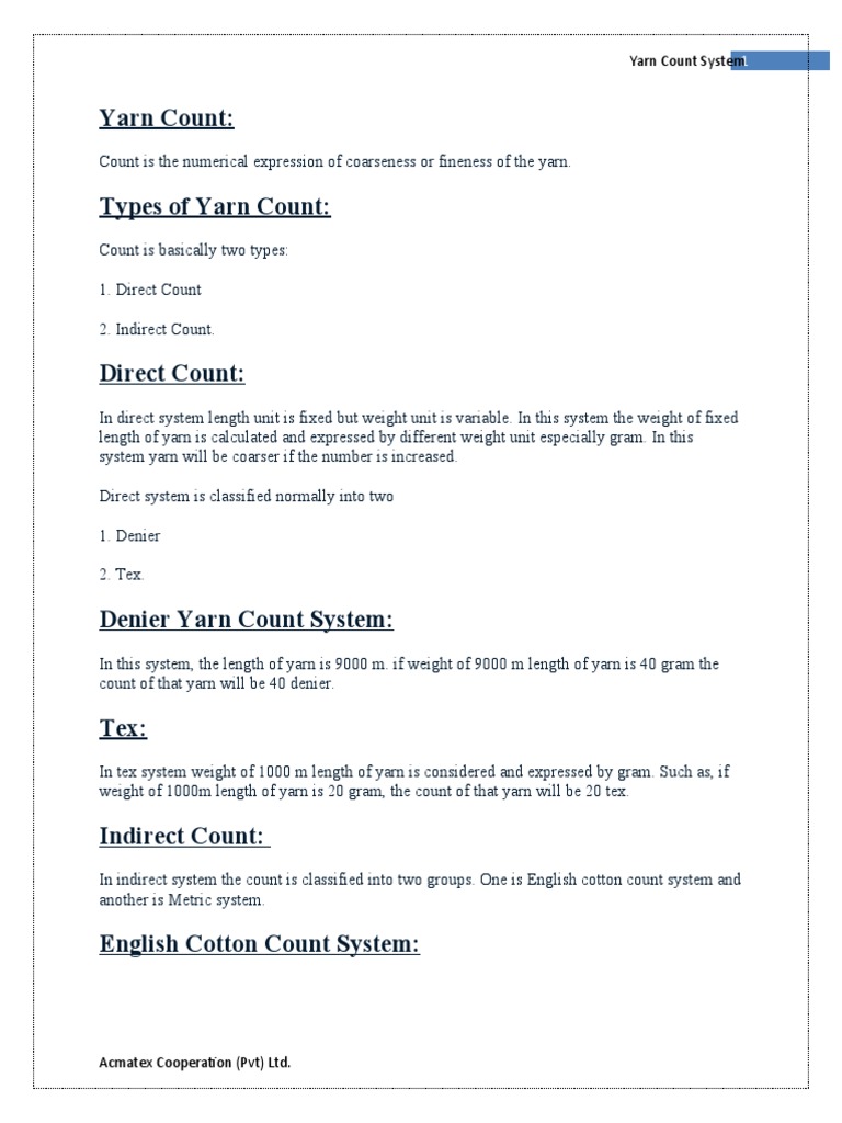 Yarn Count Systems Explained | PDF